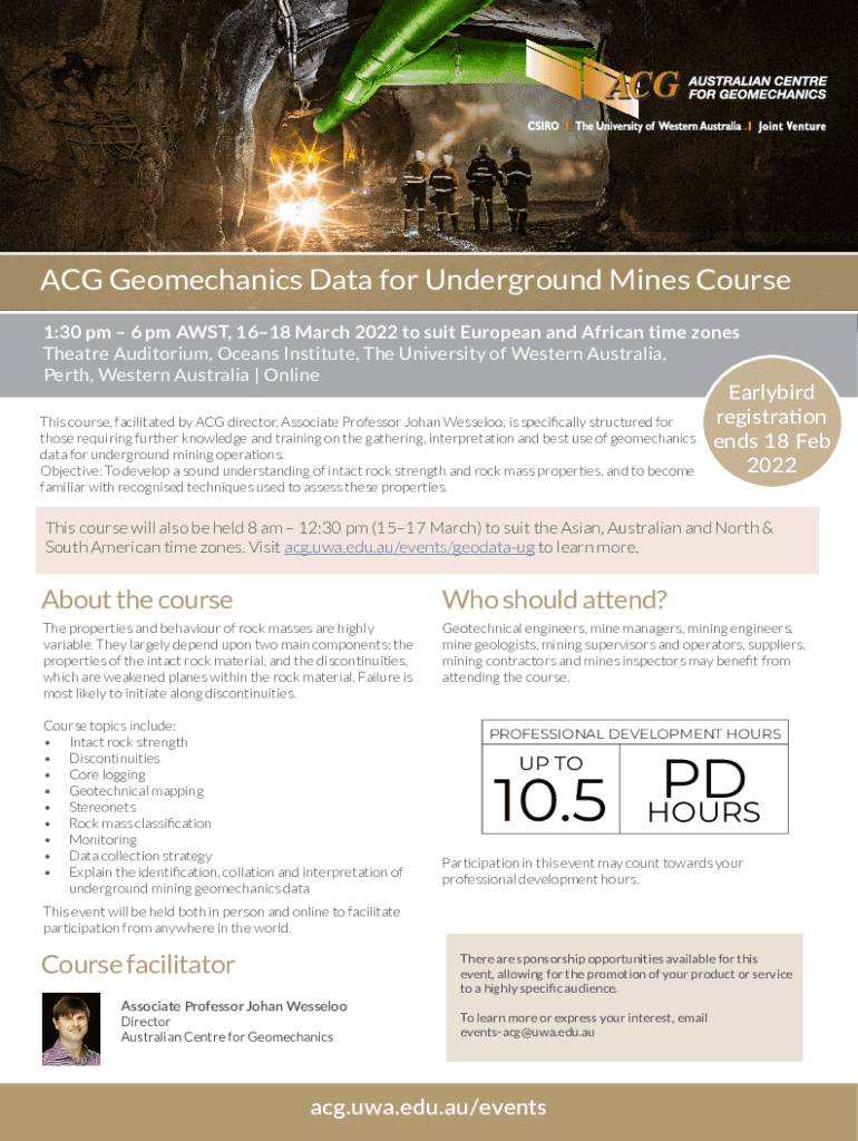 Fillable Online Geomechanics Data for Underground Mines Course 13:30-18 ...