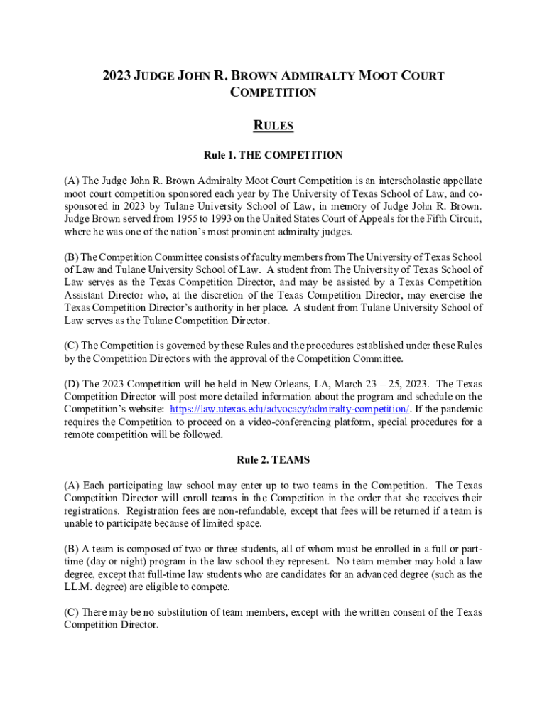 Fillable Online Judge John R. Brown Admiralty Moot Court Competition ...