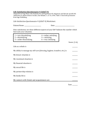 Fillable Online Life-SatisfactionQuestionnaire-9(LISAT-9) Fax Email ...