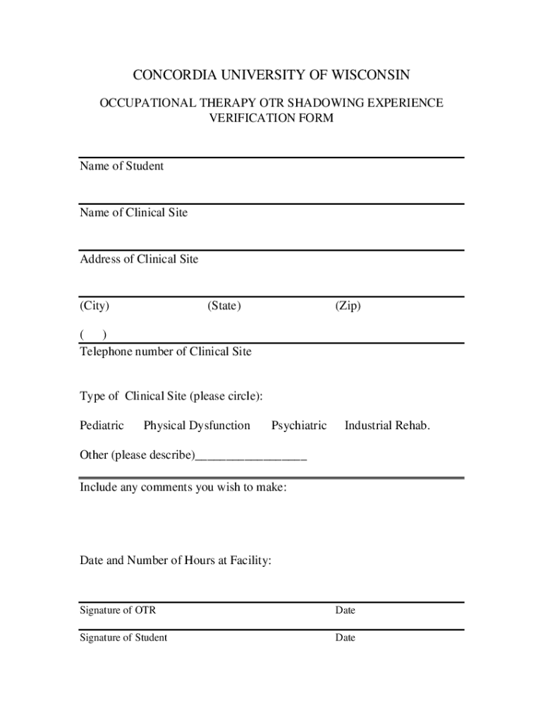 Fillable Online falcon cuw OT Shadowing form.doc Fax Email Print ...