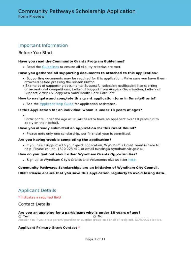 Fillable Online Community Pathways Scholarship Application - Wyndham ...
