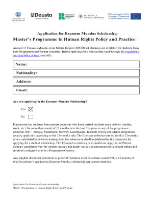 Fillable Online Application form for Erasmus Mundus Porgramme in Human ...