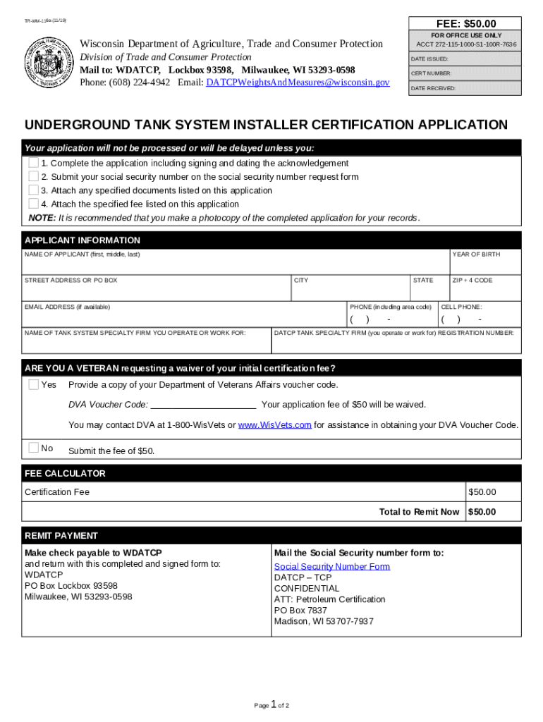 Underground Tank System Installer Certification Application - datcp wi ...