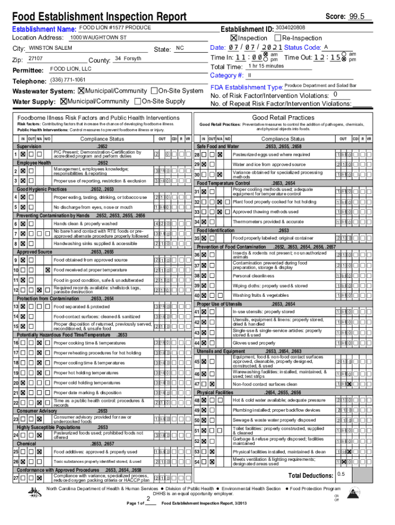 Fillable Online Retail Food Establishment Inspections Fax Email Print ...