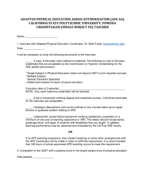 Fillable Online adapted physical education added authorization (ape aa ...