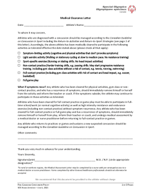 Fillable Online Medical Clearance Letter - Concussion - Field Hockey ...