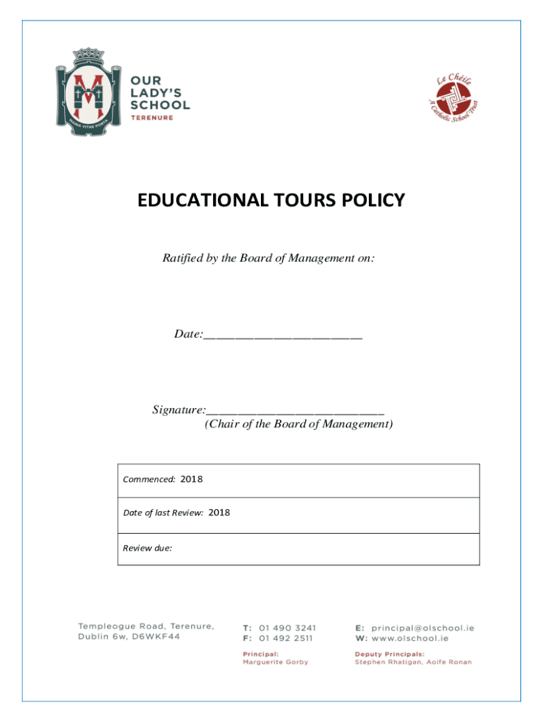 Fillable Online School Tour Policy - St. Marys Secondary School Mallow ...