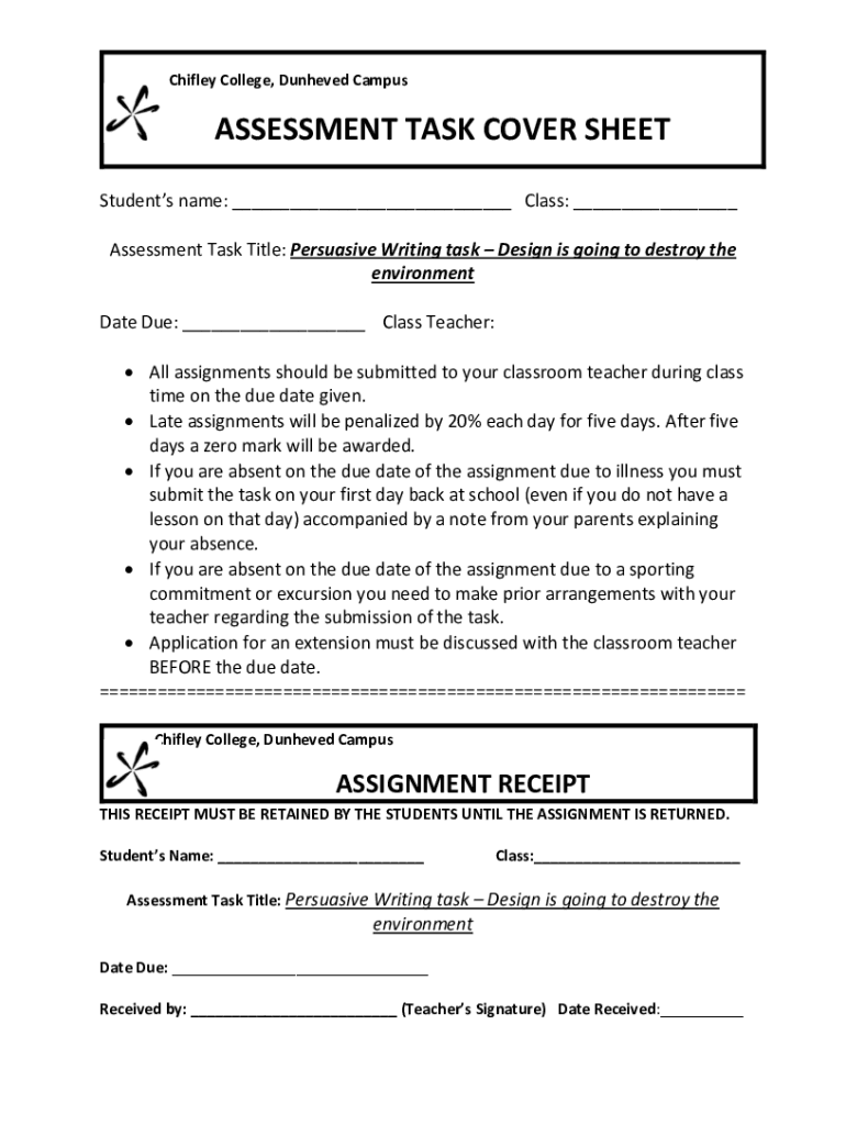 Fillable Online ASSESSMENT TASK COVER SHEET Fax Email Print - pdfFiller