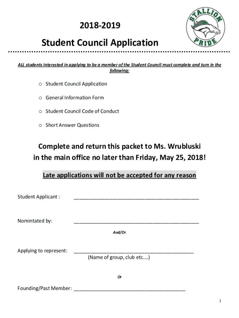 Fillable Online Student Council Application - South County High School ...
