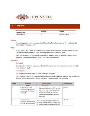 Fillable Online 1.2 Complaints - Te Puna Reo o Ng Kkano Child care ...