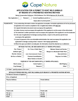 Fillable Online APPLICATION FOR A PERMIT TO HUNT WILD ANIMALS BY ...