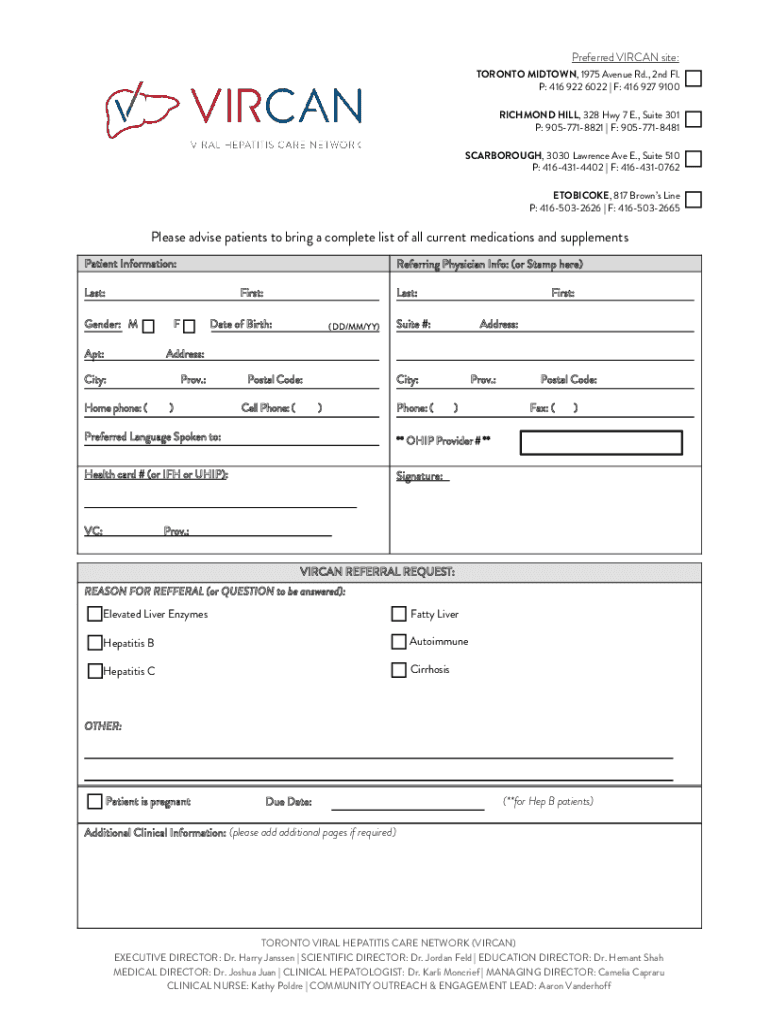 Fillable Online VIRCANThe Toronto Viral Hepatitis Care Network Fax ...
