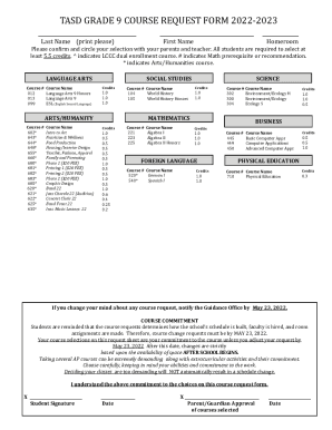 Fillable Online TASD GRADE 9 COURSE REQUEST FORM 2022-2023 Fax Email ...