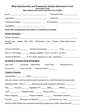 Fillable Online cores utah Mass Spectrometry and Proteomics Sample Submission Form Fax Email ...