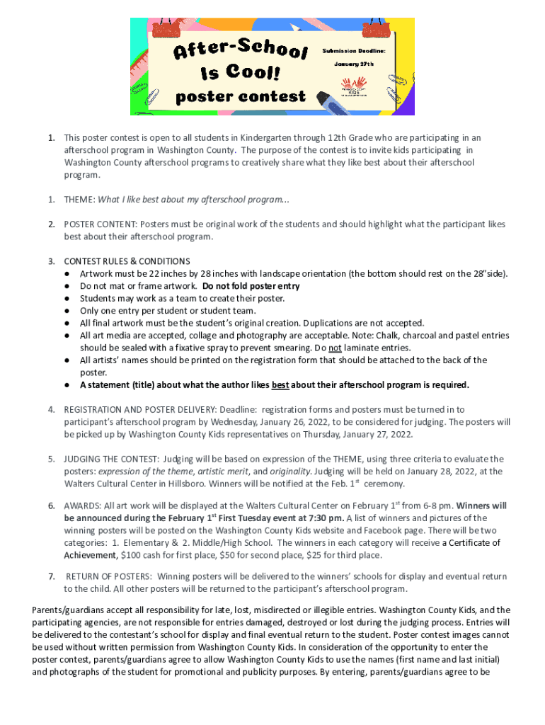 Fillable Online Afterschool is Cool Poster Contest guidelines and ...