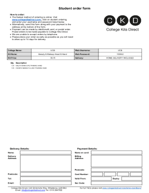 Fillable Online Student Order Form - Loughborough College Fax Email ...