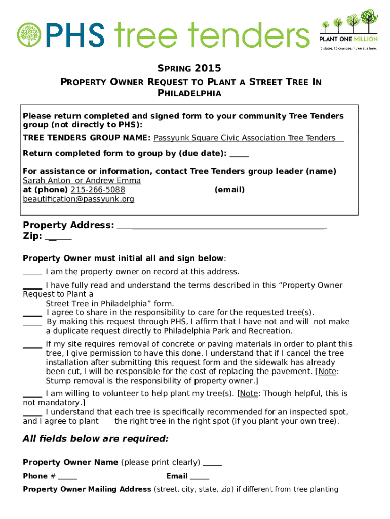 PROPERTY OWNER REQUEST TO PLANT A STREET TREE ... Doc Template | pdfFiller