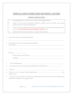 Fillable Online APPLICATION FORM FOR TRAINING CENTRE Fax Email Print ...