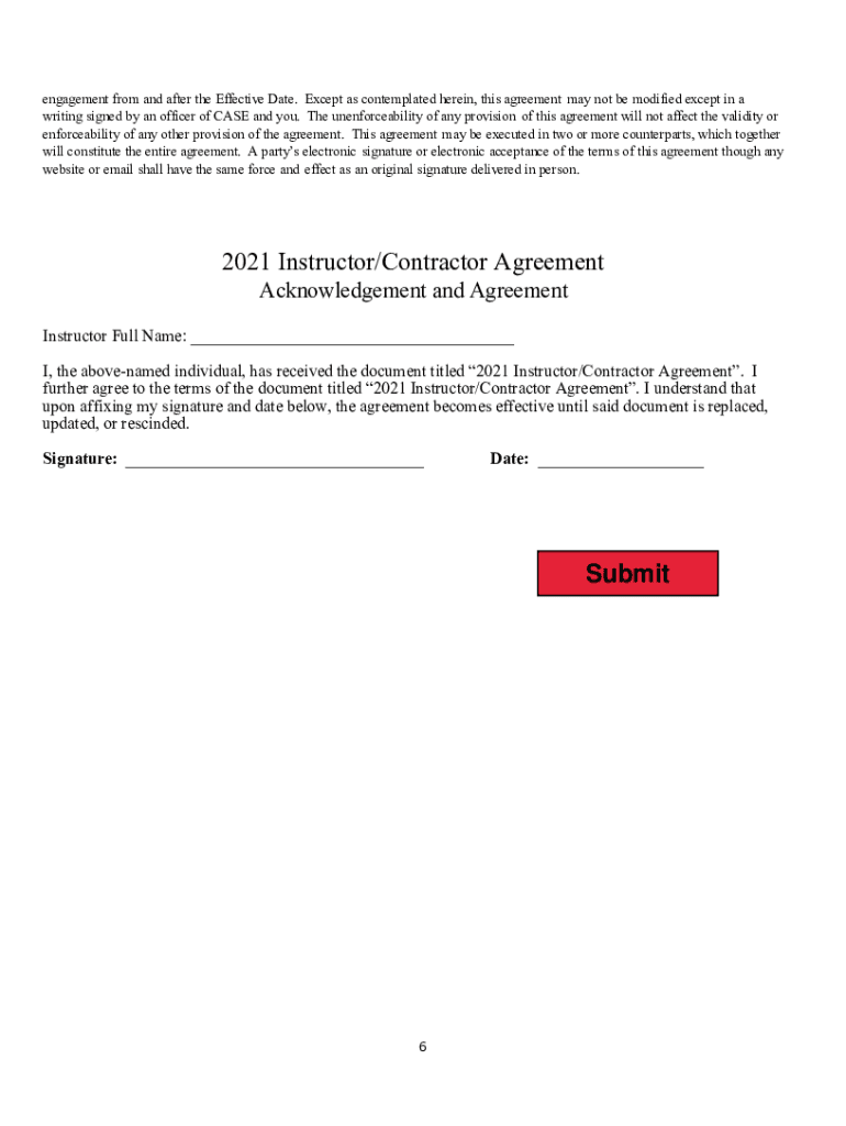 Fillable Online 2021 Instructor/Contractor Agreement Fax Email Print ...