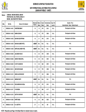 Fillable Online science olympiad foundation (summary result - sheet ...