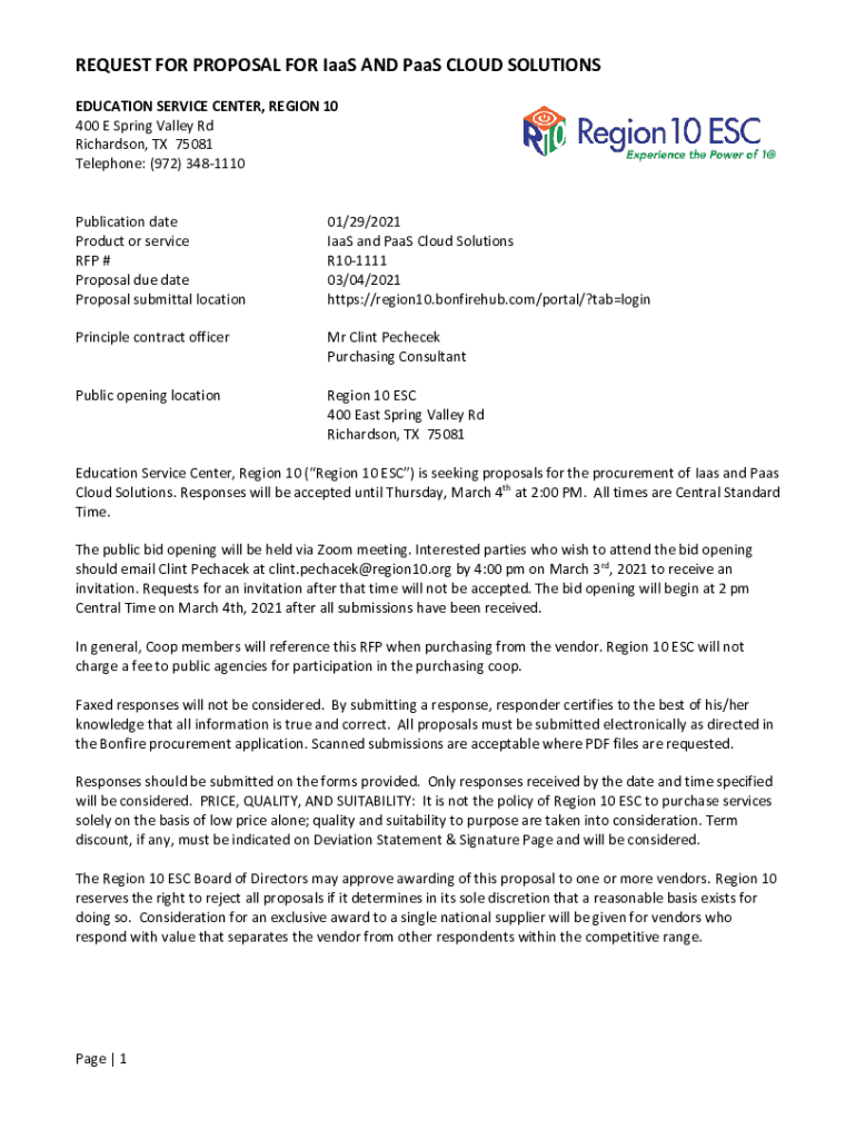 Fillable Online REQUEST FOR PROPOSAL FOR IaaS AND PaaS CLOUD ... Fax ...