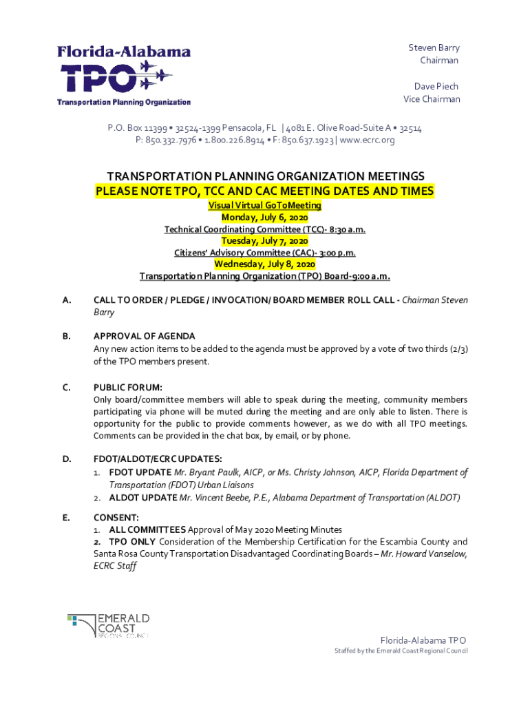 Fillable Online TPO Actions Report - Emerald Coast Regional Council Fax Email Print - pdfFiller