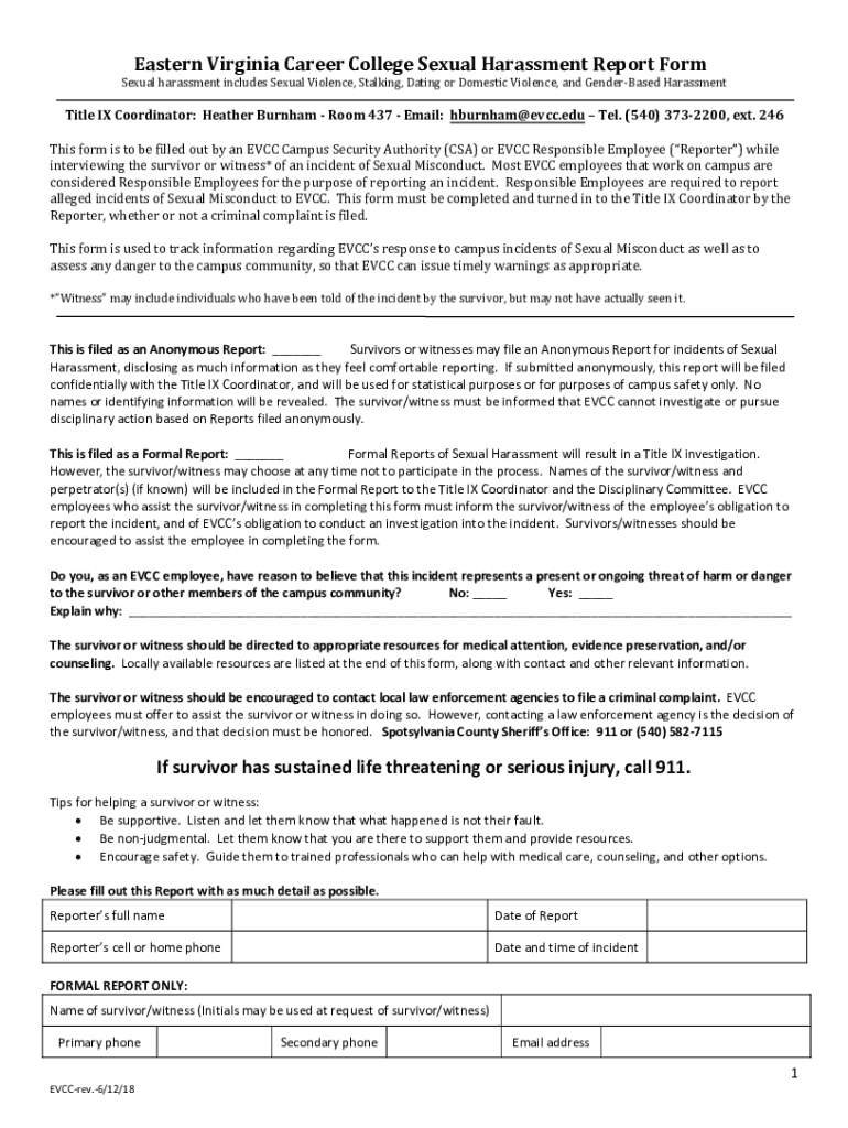 Fillable Online Title IX Sexual Harassment - Eastern Virginia Career College Fax Email Print ...