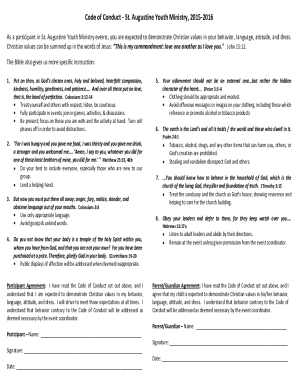 Fillable Online Code of Ethics for Youth Ministry - The United Church ...