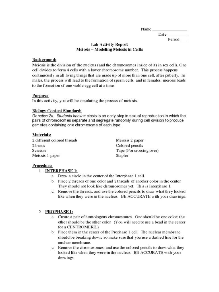 Fillable Online Name DatePeriodLab Activity Report Meiosis ... Fax Email Print - pdfFiller