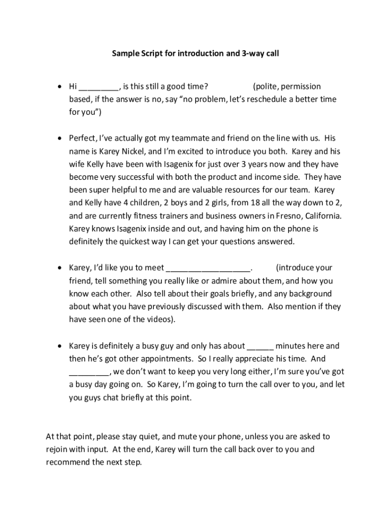 Fillable Online Conference Call Script Samples: 5 Examples for Your ...