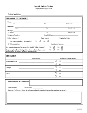 Fillable Online Employment Application - Samish Indian Nation Fax Email ...