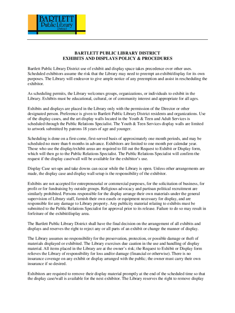 Fillable Online Exhibits and Displays Policy and Procedures. Procedures ...