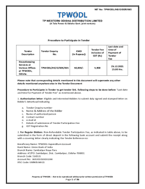 Fillable Online OPEN TENDER NOTIFICATION FOR RATE CONTRACT FOR ... Fax ...