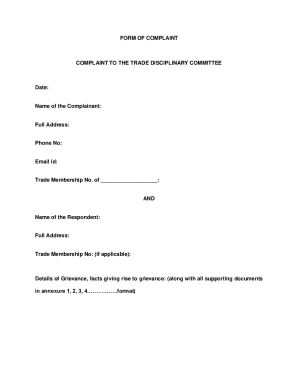 Fillable Online FORM OF COMPLAINT COMPLAINT TO THE TRADE ... Fax Email ...