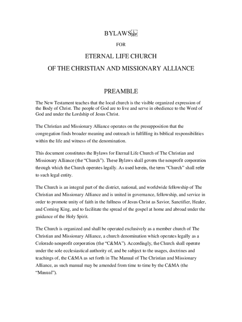 Fillable Online By-Laws of Genesis Church PREAMBLE The New Testament ...
