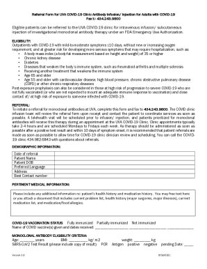 Fillable Online Referral Form for UVA COVID-19 Clinic Antibody Infusion Fax Email Print - pdfFiller
