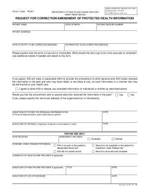 Fillable Online IHS Form 917, Request for Correction/Amendment of ...