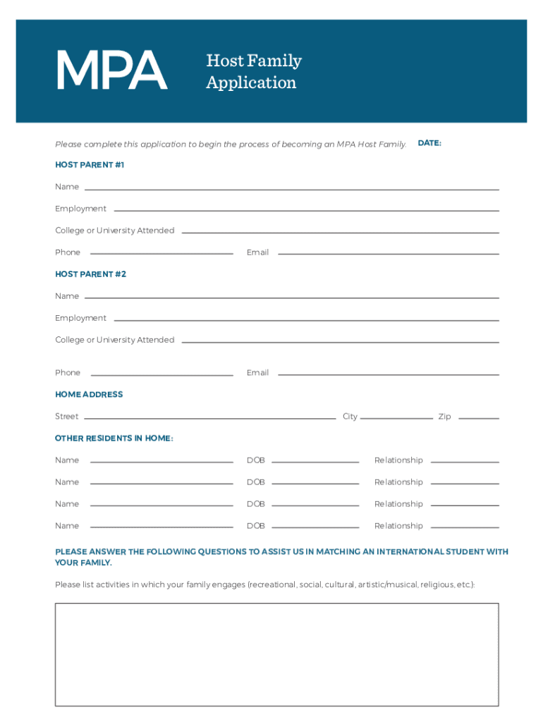 Fillable Online Host Family Application Forms - Help & Learning Fax ...