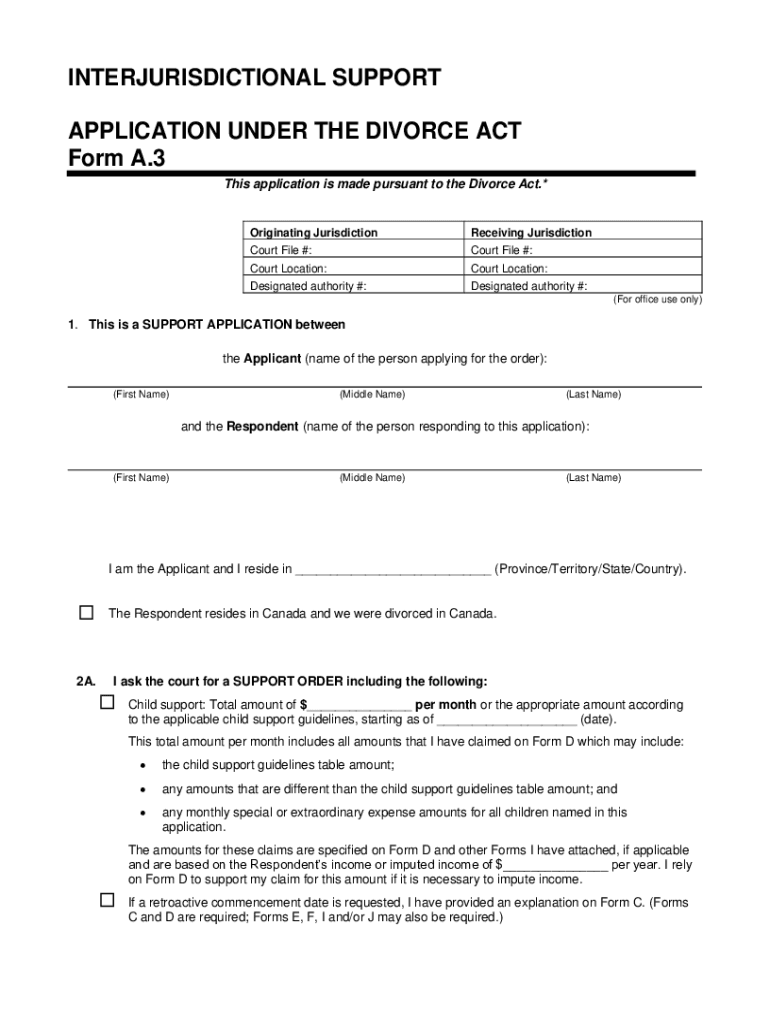 Fillable Online FORM A.3 Interjurisdictional Support Application under ...