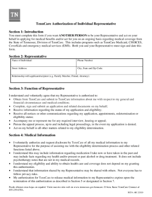 Fillable Online TennCare Authorization of Individual Representative ...