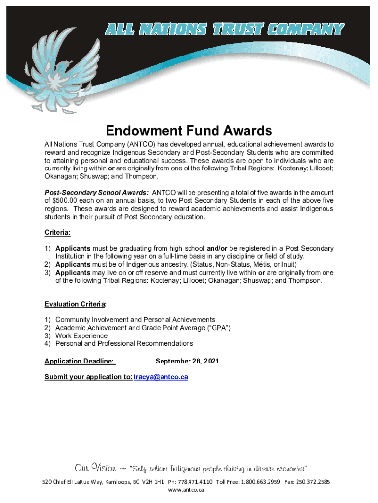 Fillable Online Endowment Fund Awards - All Nations Trust Company Fax Email Print - pdfFiller