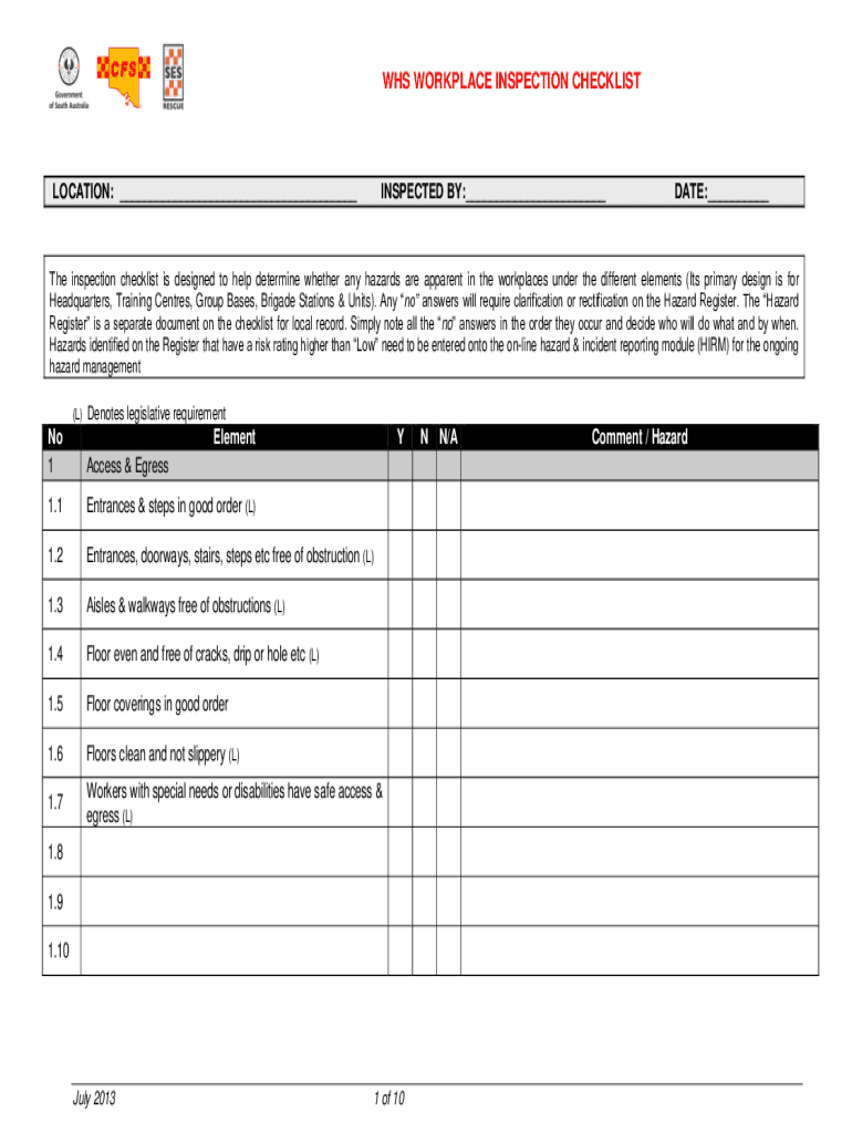 Fillable Online A guide to health and safety inspections in the ...
