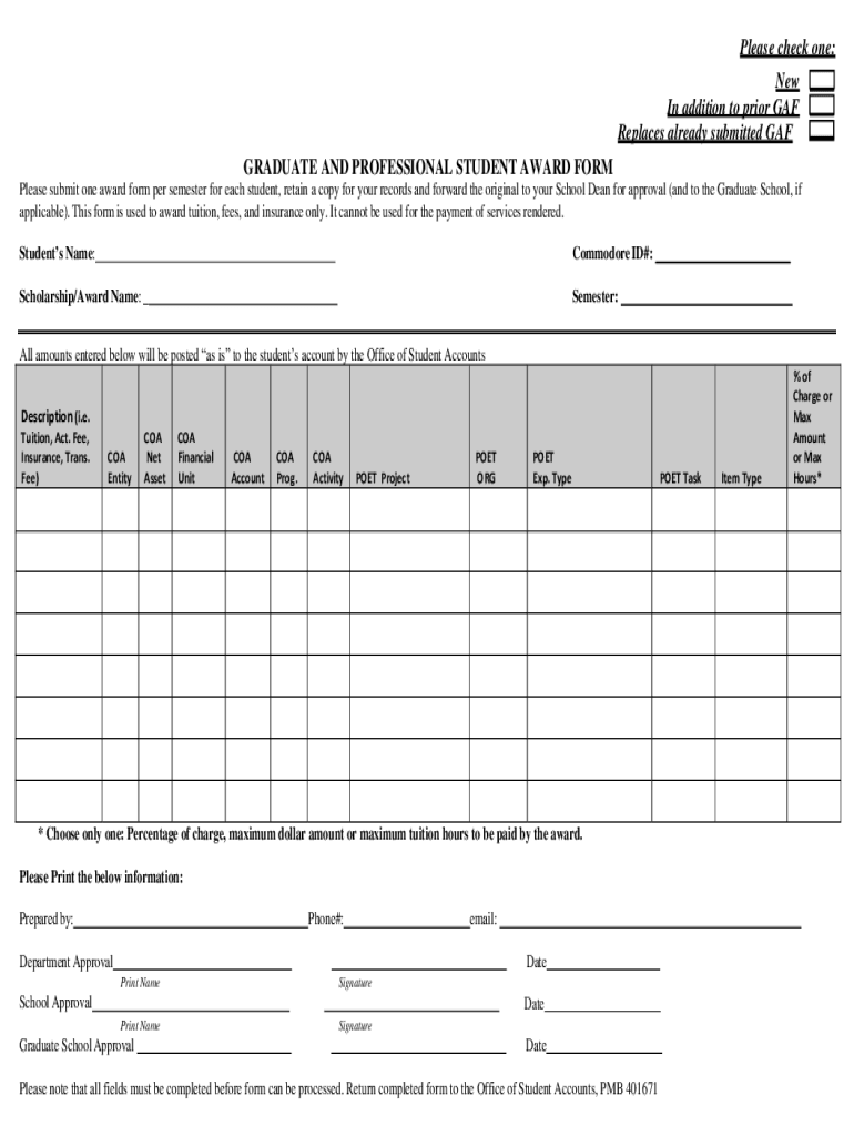 Fillable Online New COA Graduate Award Form.docx Fax Email Print ...