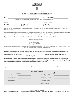 Fillable Online fta campusservices harvard AUTHORIZATION FOR SALARY ...