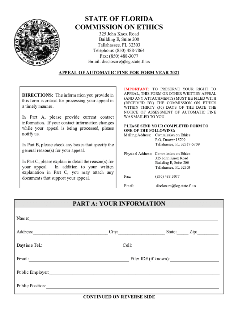 Fillable Online ethics state fl State of Florida COMMISSION ON ETHICS ...