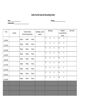Fillable Online Daily Partial Interval Recording Sheet - Mary Barbera ...