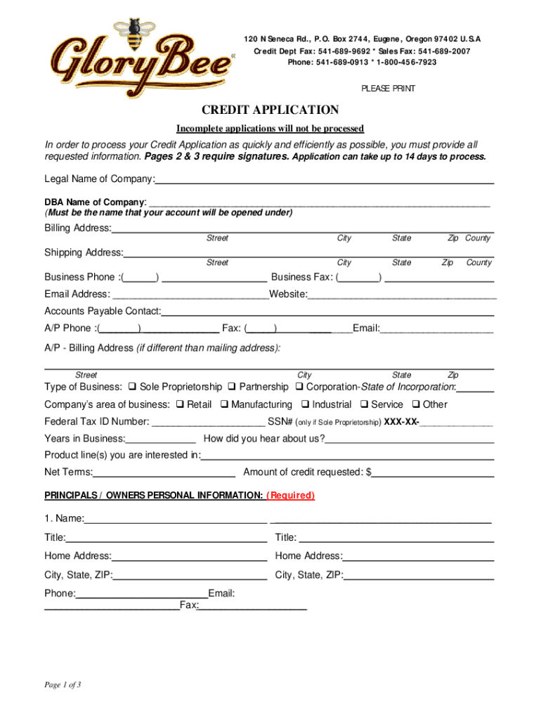Fillable Online ACCOUNTS RECEIVABLE CREDIT APPLICATION - GloryBee Fax Email Print - pdfFiller