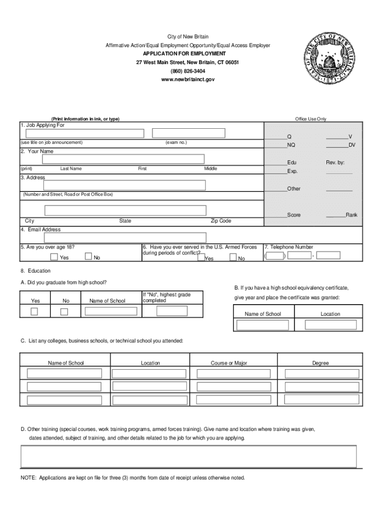 Fillable Online City of New Britain Affirmative Action/Equal Employment ... Fax Email Print ...
