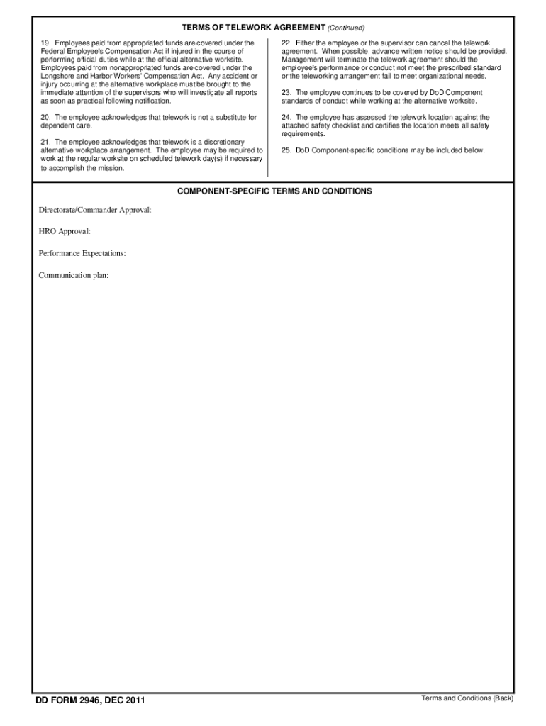 Fillable Online Department of Defense Telework Agreement Fax Email ...