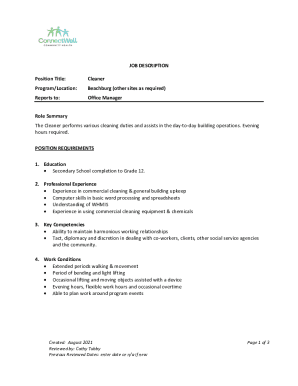 Fillable Online Cleaner job description template - TalentLyft Fax Email ...